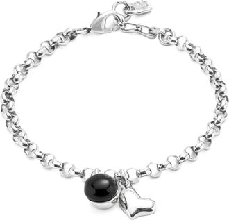 Uno De 50 UNO de 50 | Armband mit Herzanh&auml;nger und schwarzem Muranoglas | versilbert mit Sterlingsilber | handgefertigter Schmuck | Hergestellt in Spanien, Medi