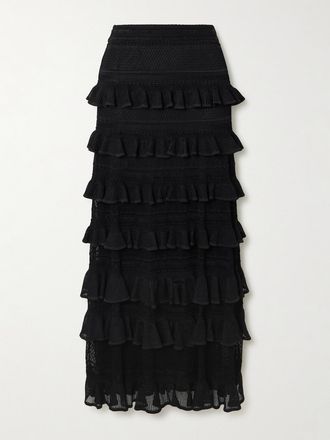 Zimmermann Luna Ruffled Crocheted Midi Skirt - Black