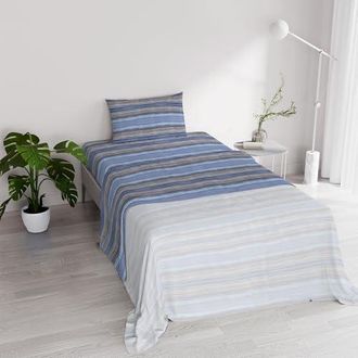 Italian Bed Linen Bettwäscheset River für Einzelbett aus Baumwolle und recycelten Fasern, Design: Rio Blue, gefertigt in Italien, Twin
