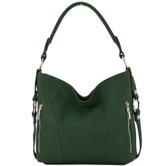 modamoda.de T202 Damen Leder Henkeltasche Schultertasche handmade in Italy, Farbe:Schwarzgr&uuml;n
