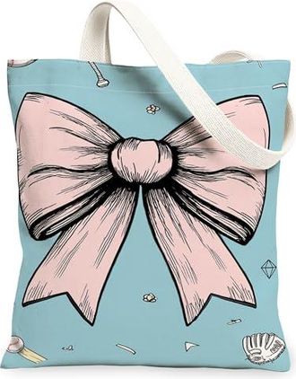 Generic Sacs fourre-tout en toile avec noeud vintage, motif floral chic, sacs d&eacute;picerie r&eacute;utilisables, l&eacute;gers et lavables en toile pour Tra, bleu, 13x15 Inch