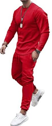 Onsoyours Survetement Ensemble Homme Automne et Hiver Manche Longue Deux Pièces pour Sports Tee Shirt et Pantalon Longue Ensemble de Jogging Casual A Rouge L
