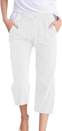 Generic Pantalon en coton et lin pour femme - Jambe large - Pantalon de plage d&eacute;t&eacute; pour femme - Confortable - Pantalon de yoga Palazzo XIYU26002, blanc, XXL
