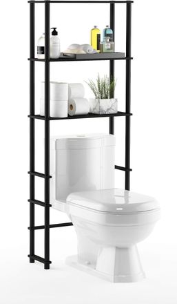 Furinno Platzsparender WC-Schrank mit 2 Ablageflächen, Espresso/Schwarz, 22.9 x 59.9 x 164 cm