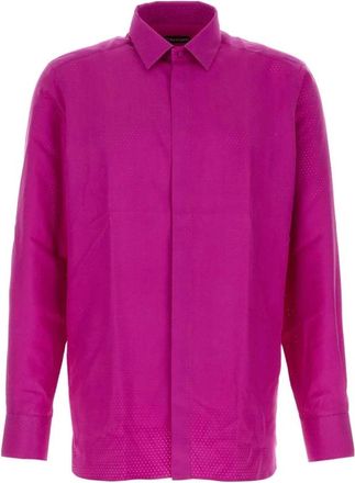 Tom Ford Homme, Chemises, Rose, Taille: XL Perforated Dot Silk Twill Shirt