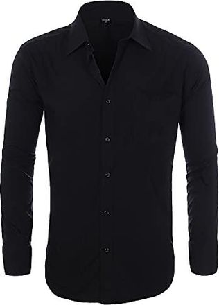 AlltheMen Chemise Casual Hommes à Manches Longues Rayures Chemise daffaires décontractée à Coupe Moderne Noir XL