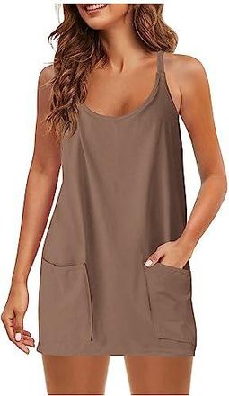 Generic Tenues athl&eacute;tiques pour femme - Tenue d&eacute;t&eacute; - Tenue de sport active - Chemises sans manches - Short de voyage - V&ecirc;tements d&eacute;t&eacute; assortis, caf&eacute;, S