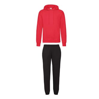 Fruit Of The Loom Jogginganzug Hausanzug Sportanzug Jogginghose & Kapuzensweatshirt (XXL, Schwarz & Rot)