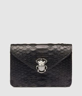 CLARIS VIROT Porte-cartes Alex Scarab&eacute;e Argent&eacute; Python Noir