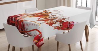 Abakuhaus Weihnachtsmann Tischdecke, Weihnachtskugeln und Rentiere, Wasserfest Waschbar mit Klar Sichtbaren Farben kein Verblassen Personalisiert, 140 x 170 cm,