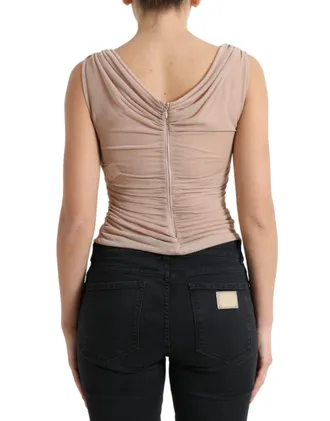 Dolce & Gabbana Womens Beige Viscose V-Neck Sleeveless Tank Top Nylon