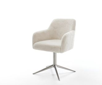 DELIFE Drehstuhl Greg-Flex Pl&uuml;sch Creme-Wei&szlig; Fu&szlig;kreuz Edelstahl 360&deg; drehbar Wippfunktion Taschenfederkern, Esszimmerst&uuml;hle