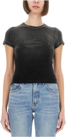 Alexander Wang Femme, Tops, Noir, Taille: 42 FR Logo Embossed Cropped T-Shirt