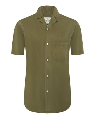 Portuguese Flannel Unifarbenes Kurzarmhemd aus Tencel mit Resort-Kragen, Regular in