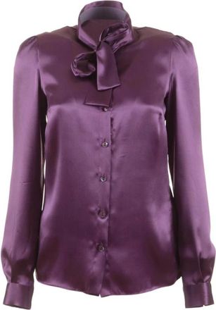 Dolce & Gabbana Femme, Blouses et Chemises, Violet, Taille: 40 FR Bow Long Sleeve Shirt