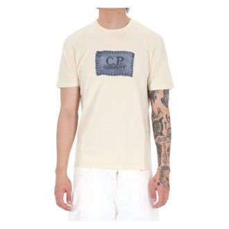 C.P. Company C.p. Company, Homme, Tops, Beige, Taille: L T-shirt en jersey de coton 24/1 avec logo
