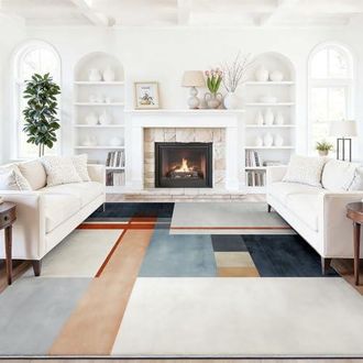 Generic Tapis Motif Moderne Minimaliste &Agrave; Carreaux - 120 x 180 cm Antid&eacute;rapant Doux dint&eacute;rieur Tapis &agrave; Poil Ras pour Salon Chambre Salle de Jeux - Gris Clair 