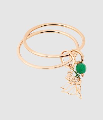 Ginette NY Bague Double Anneau Goldfish Agathe Verte Or Rose