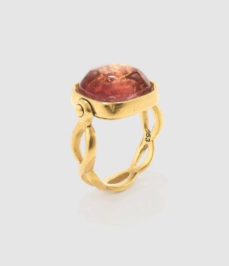 Goossens Paris Bague Cabochon Carr&eacute; Cristal de Roche Vieux Rose