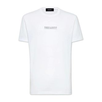 Dsquared2 Homme, Tops, Blanc, Taille: XL T-shirt Blanc avec Logo Imprim&eacute;