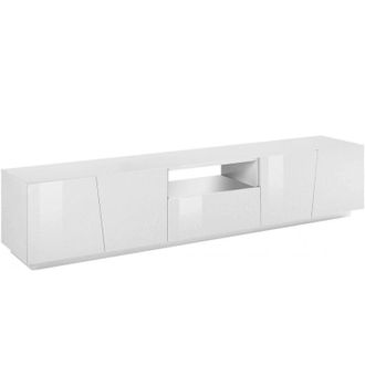 Dmora Dmora - Wohnzimmer TV-St&auml;nder, Made in Italy, TV-St&auml;nder mit 4 T&uuml;ren und 1 Schublade, 220x43h46 cm, gl&auml;nzend wei&szlig;e Farbe, mit wei&szlig;em LED-Licht