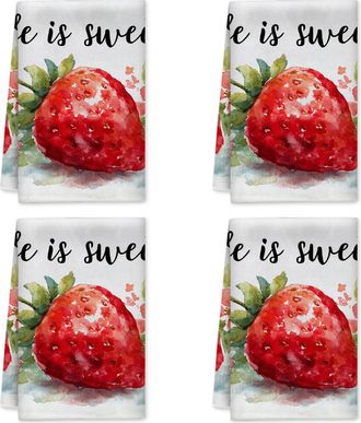 Generic Erdbeer-Küchentücher, fantasievoll, modern, Blattblumen, rot, saugfähig, Küchenutensilien, 40,6 x 61 cm, 4 Stück