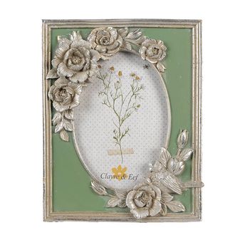Clayre & Eef Bilderrahmen 10x15 cm Silberfarbig Kunststoff Glas Blumen Fotorahmen