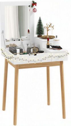 HOMCOM Coiffeuse avec miroir table de maquillage style moderne - 2 tiroirs, miroir rabattable pour chambre &agrave; coucher, salon, 60 x 50 x 85,5 cm