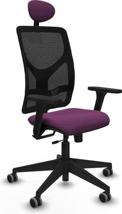 Piqueras y Crespo Stuhl mit 3D-Armlehnen, h&ouml;henverstellbarer Lendenwirbelst&uuml;tze und festem Kopfteil, ausgestattet mit Syncro/Traslack und Schneideschaum. Schwarz/Violet