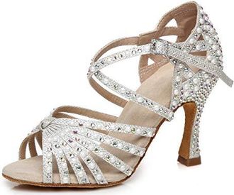 Minitoo Femme Danse Chaussures avec Strass Mariage Soirée Sandals avec Talon L429 Argent EU 38