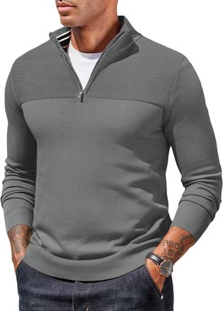 Coofandy Half Zip Pullover Herren Rollkragenpullover mit Rei&szlig;verschluss Winterpullover Turtleneck Sweater 1/4 Zip Pullover Winter Arbeitspullover Grau 3XL