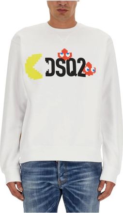 Dsquared2 Homme, Sweatshirts et sweats &agrave; capuche, Blanc, Taille: S Pac-Man Cool Fit Crewneck