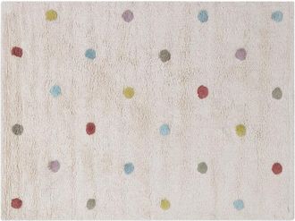 Miliboo Kinderteppich aus beigefarbener Baumwolle mit bunten Punkten 100 x 150 cm DADA