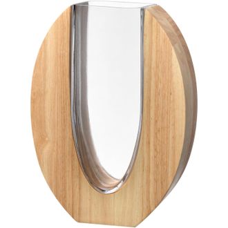 Leonardo Legno Vase, 1 Stück, Moderne Vase aus Glas und Holz, handgemacht, Zeitloses Kunstwerk, einzigartige Blumenvase, Elegantes Design mit langlebiger Freud