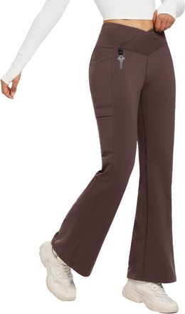 Baleaf Damen Wanderhose Themohose Wasserabweisend Outdoorhose Winddicht Thermo Leggings Schlaghose Trekkinghose mit Taschen Dunkelbraun XXL