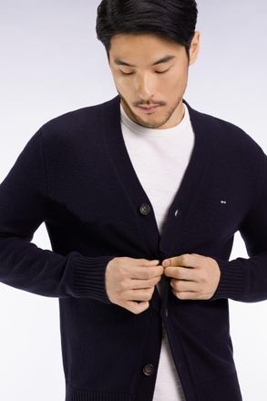 Eden Park Cardigan En Laine Et Coton Marine Coupe Droite