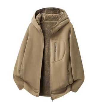 Generic Manteau chaud épais pour homme de couleur unie, grande taille, pour randonnée, camping, veste à capuche, kaki, XL