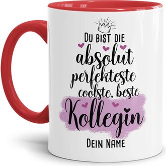 Tassendruck Tasse selbst gestalten mit Name - Du bist die coolste & Beste Kollegin - Geschenk f&uuml;r die Lieblings-Kollegin, Kolleginnen, Arbeit - Keramik, Innen & H