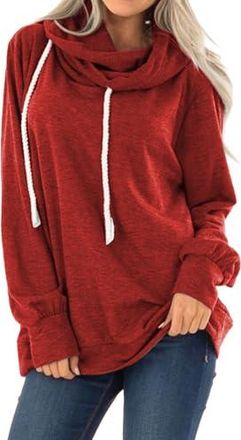 Generic Sweat &agrave; capuche l&eacute;ger en coton pour femme - Manches longues - Cordon de serrage, rouge vin, 3XL