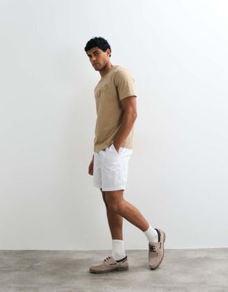 HUGO BOSS HUGO Red - Dulivio - T-shirt avec imprim&eacute; ton sur ton sur la poitrine - Beige-Neutre