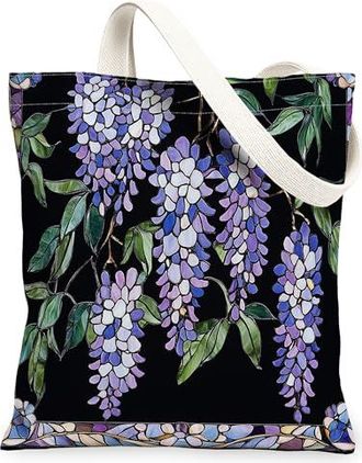 Generic Sac fourre-tout en toile de glycine printani&egrave;re pour le shopping 33 x 38 cm, sac d&eacute;picerie r&eacute;utilisable pour femme, sac d&eacute;picerie amusant de luxe pour