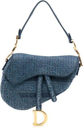 Dior Hobo Bags - Oblique Embroidered Denim Saddle Bag - Gr. unisize - in Blau - f&uuml;r Damen