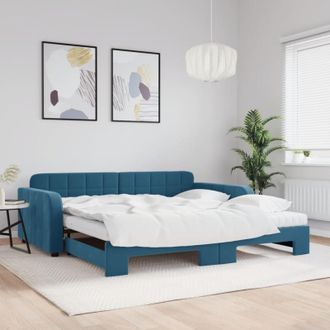 tidyard Tagesbett Ausziehbar mit Matratzen Blau 100x200 cm Samt, Einzelbett Tagesbett Bettgestell für Wohnzimmer Büro Gästezimmer Jugendbett3196959
