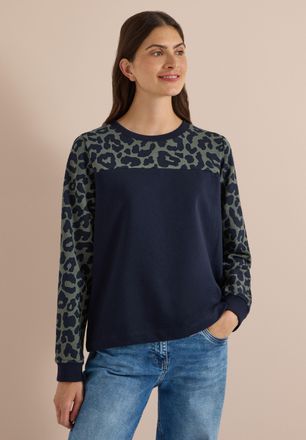 Cecil Sweatshirt CECIL, Damen, Gr. XXL (46), blau (dried olive gr&uuml;n), Web, 65% Baumwolle, 35% Polyester, normal, Rundhals, abgesteppt, Sweatshirts Sweatshir