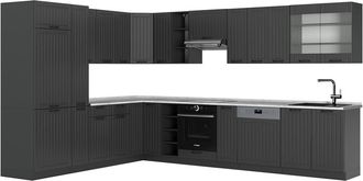 Vicco Eckküche Fame-Line, Dunkelgrau, 347 x 60 cm, AP Marmor