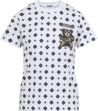 Moschino Femme, Tops, Blanc, Taille: 36 FR T-shirt &agrave; col rond avec imprim&eacute; texte