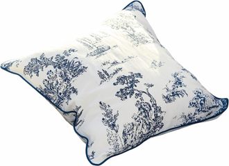 Loberon Kissenhülle Simone, mit feinem Toile-de-Jouy-Muster, für Indoor & Outdoor, Kissenbezug, Wohntextilien, Wohn-Accessoire, Baumwolle, Leinen, blau/weiß