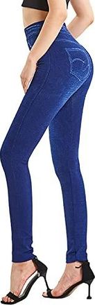 Generic Leggings Imitation Jean Femme Leggings Taille Haute Ceinture Elastiqu&eacute;e Slim Jeggings Femme Slim Extensible Pantalon de Crayon sans Couture