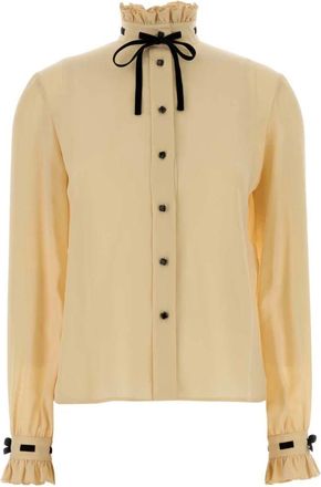 Valentino Garavani Femme, Blouses et Chemises, Jaune, Taille: 38 FR Chemise unie en cr&ecirc;pe de Chine