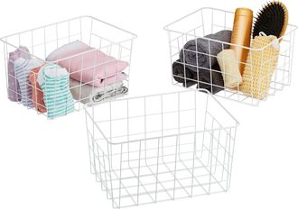 Relaxdays Drahtkorb 3er Set, rechteckig, Gitterkorb zur Aufbewahrung, HBT: 15,5 x 28 x 20 cm, Deko Metallkorb, weiß